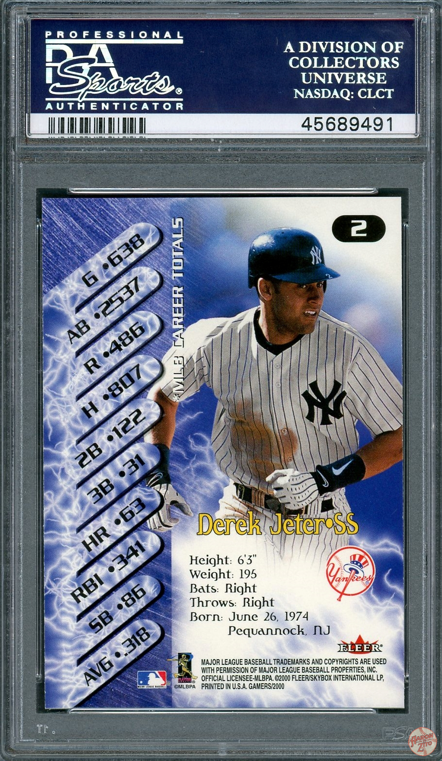 2000 Fleer Gamers Derek Jeter #2 PSA 10 POP 46 (491) – Aaron to Zito