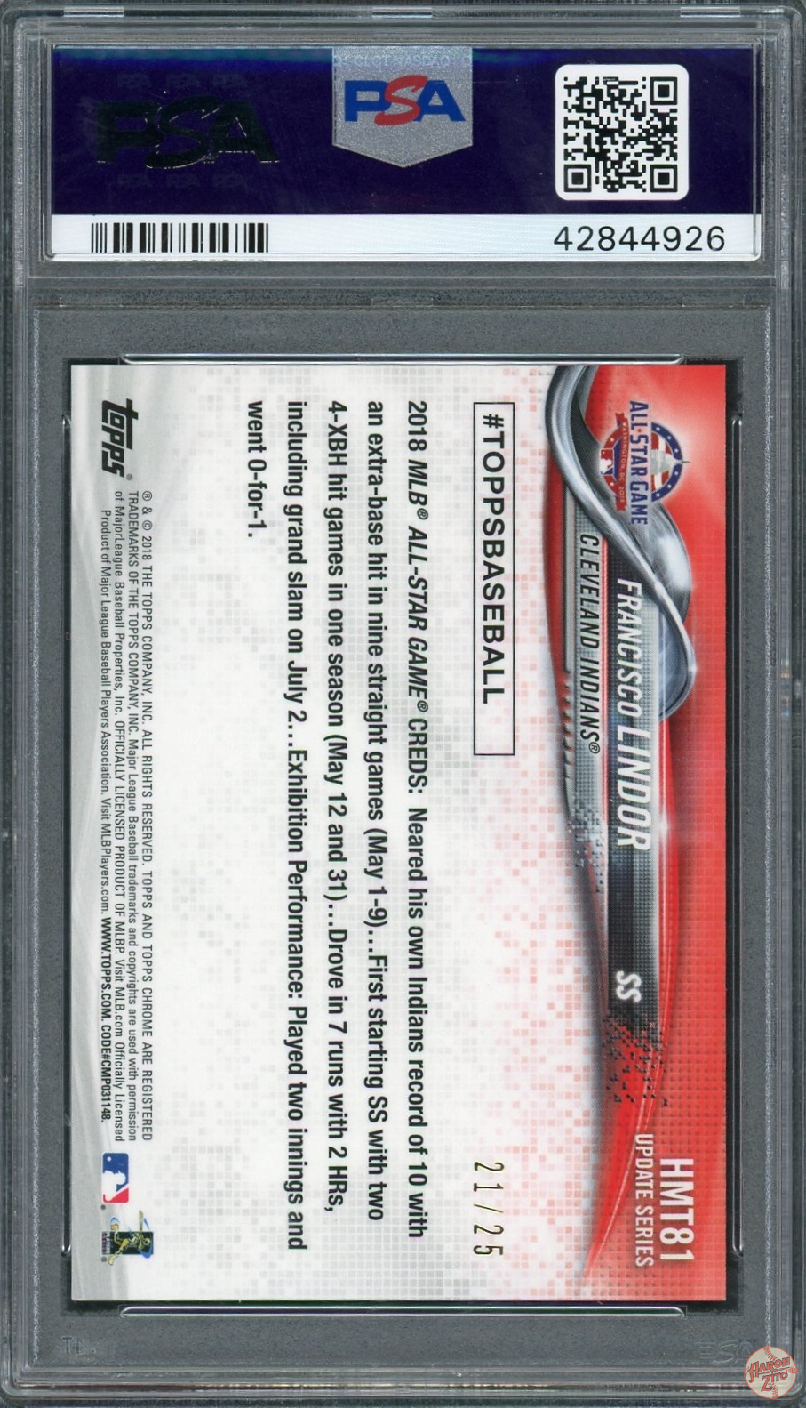 2018 Topps Chrome Francisco Lindor Update Red Ref #HMT81 PSA 10 POP 2 ...