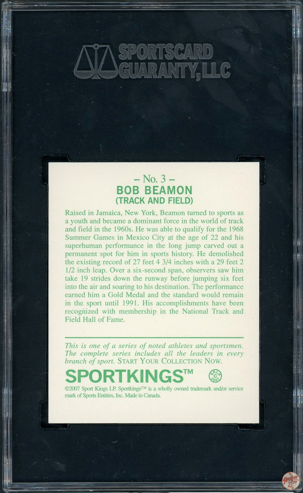 2007 Sport Kings Bob Beamon #3 SGC GEM 10 POP 2 (023) – Aaron to Zito
