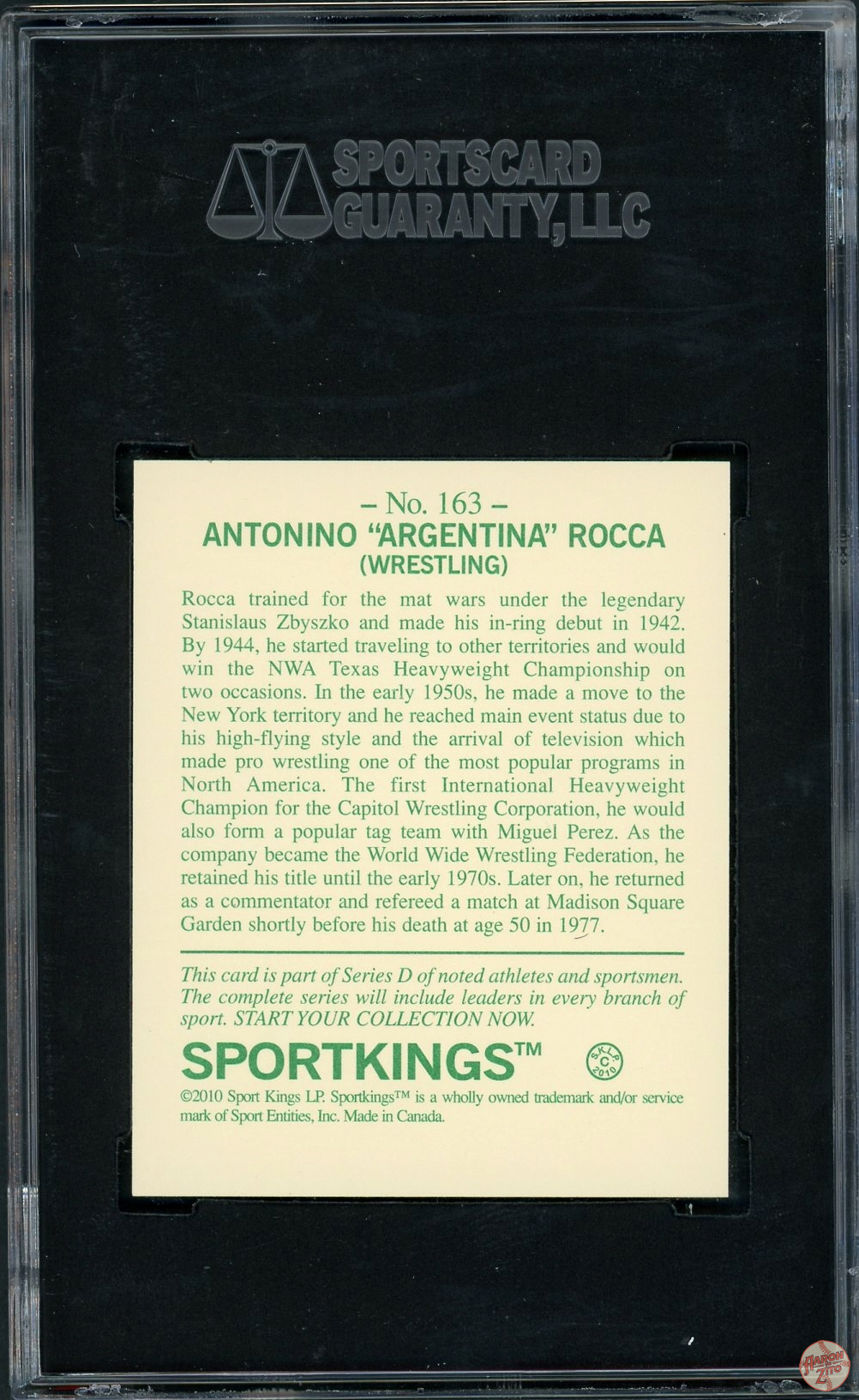 2010 Sport Kings Antonio Rocca #163 SGC GEM 10 POP 1 (023) – Aaron to Zito