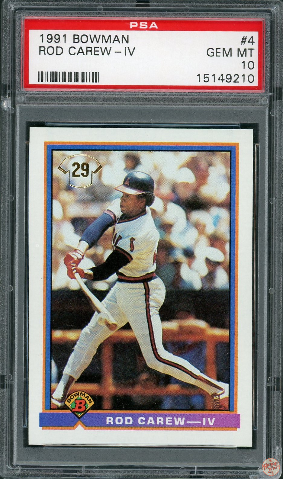 1991 Bowman Rod Carew-IV #4 PSA 10 POP 11 (210) – Aaron to Zito