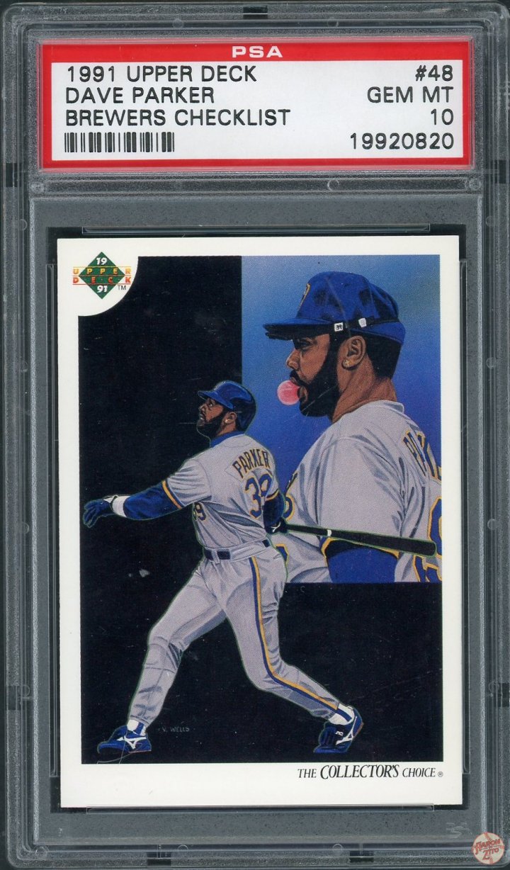 1991 Upper Deck Brewers Checklist Dave Parker #48 PSA 10 POP 10 (820 ...