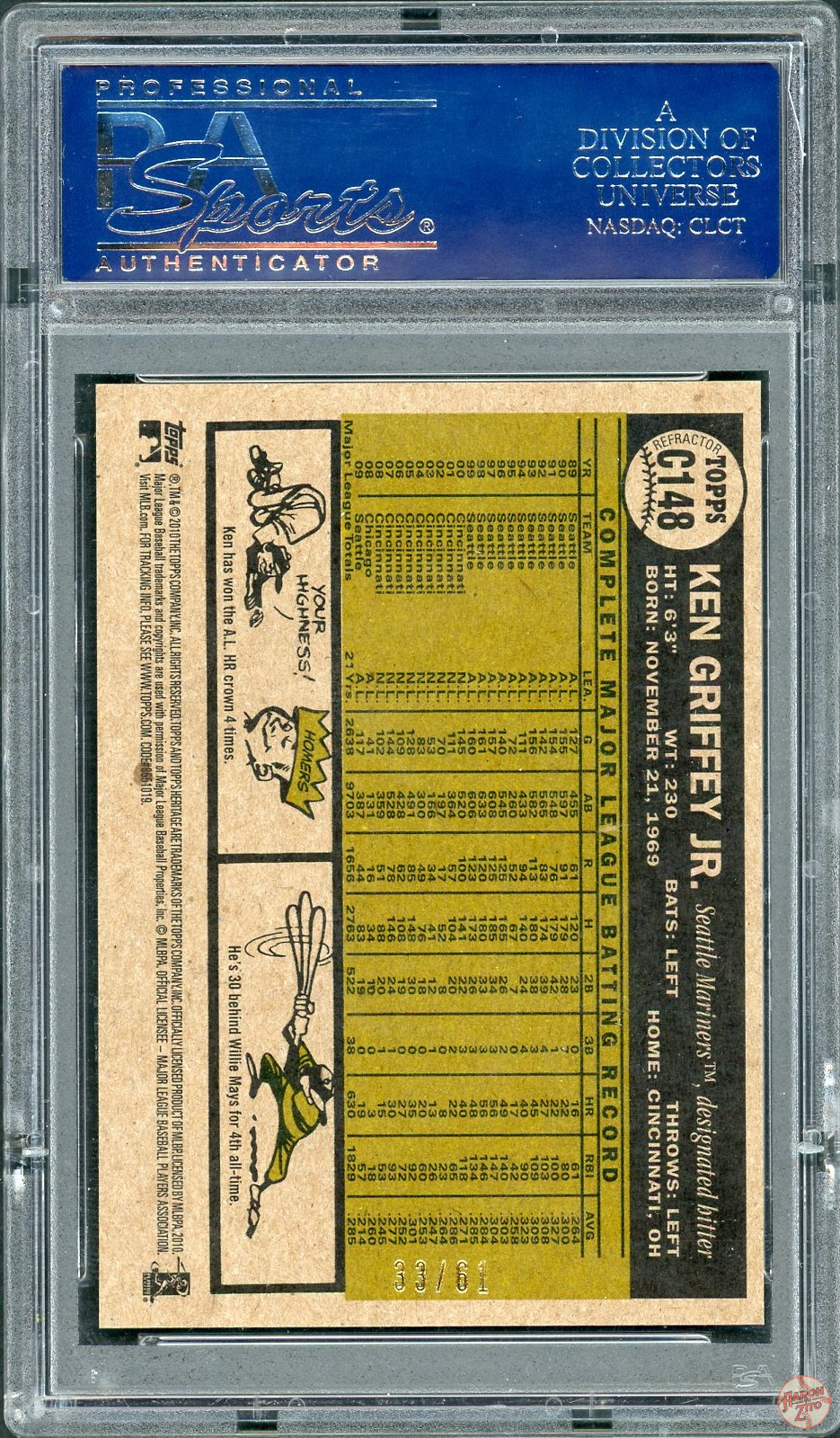 2010 Topps Heritage Chrome Black Refractor Ken Griffey Jr. #C148 PSA 10 ...