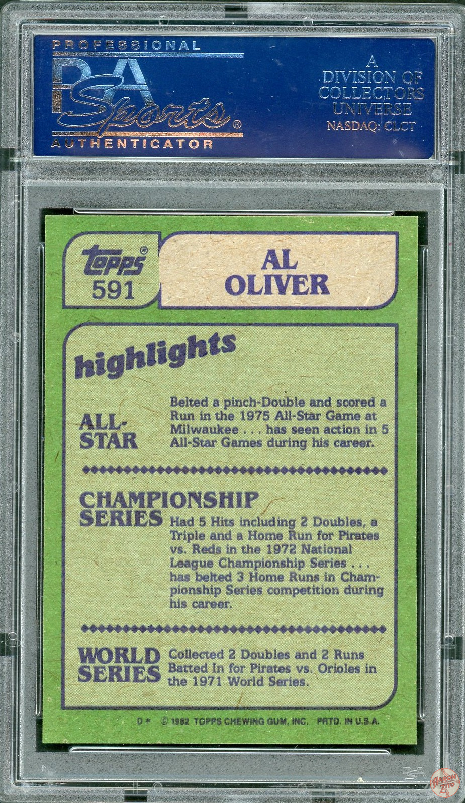 1982 Topps In-Action Al Oliver #591 PSA 10 POP 22 (673) – Aaron to Zito