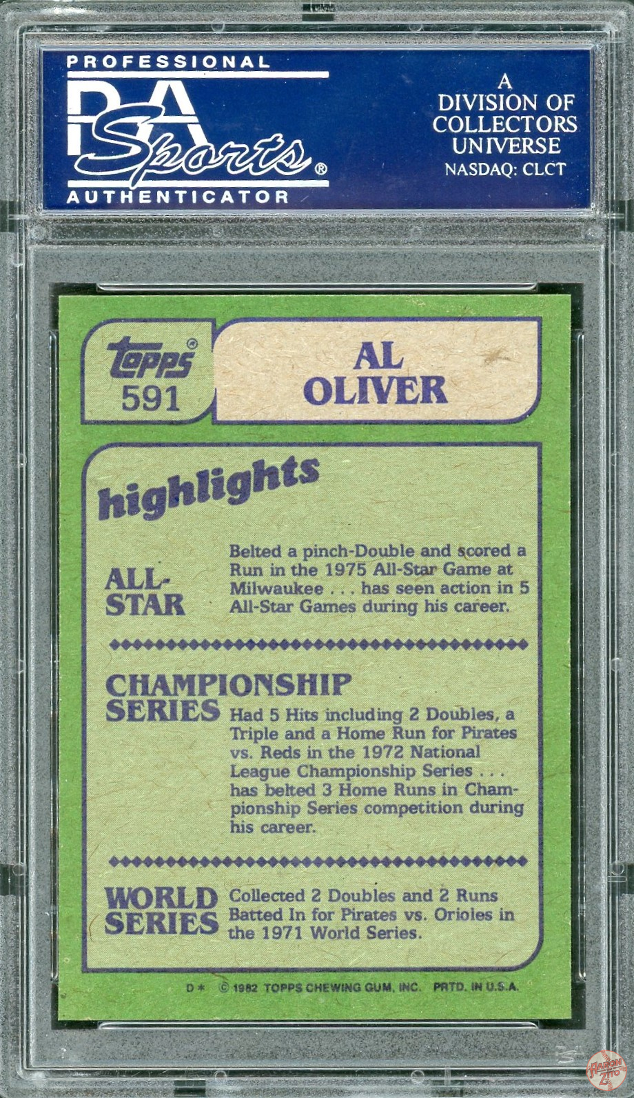 1982 Topps In-Action Al Oliver #591 PSA 10 POP 22 (223) – Aaron to Zito