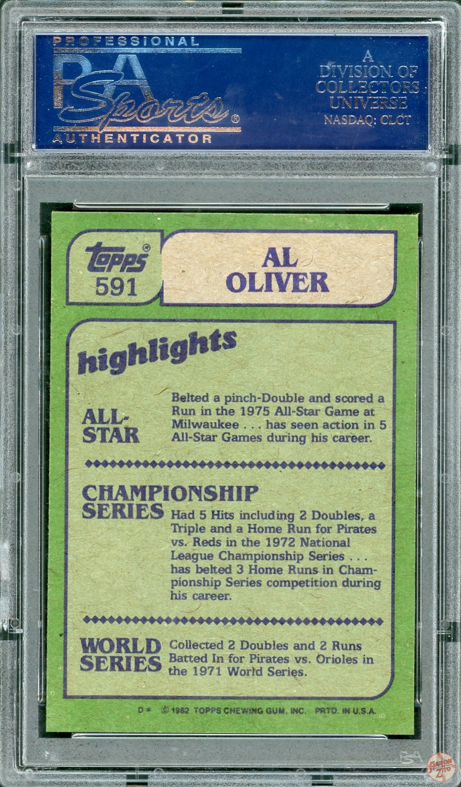 1982 Topps In-Action Al Oliver #591 PSA 10 POP 22 (672) – Aaron to Zito