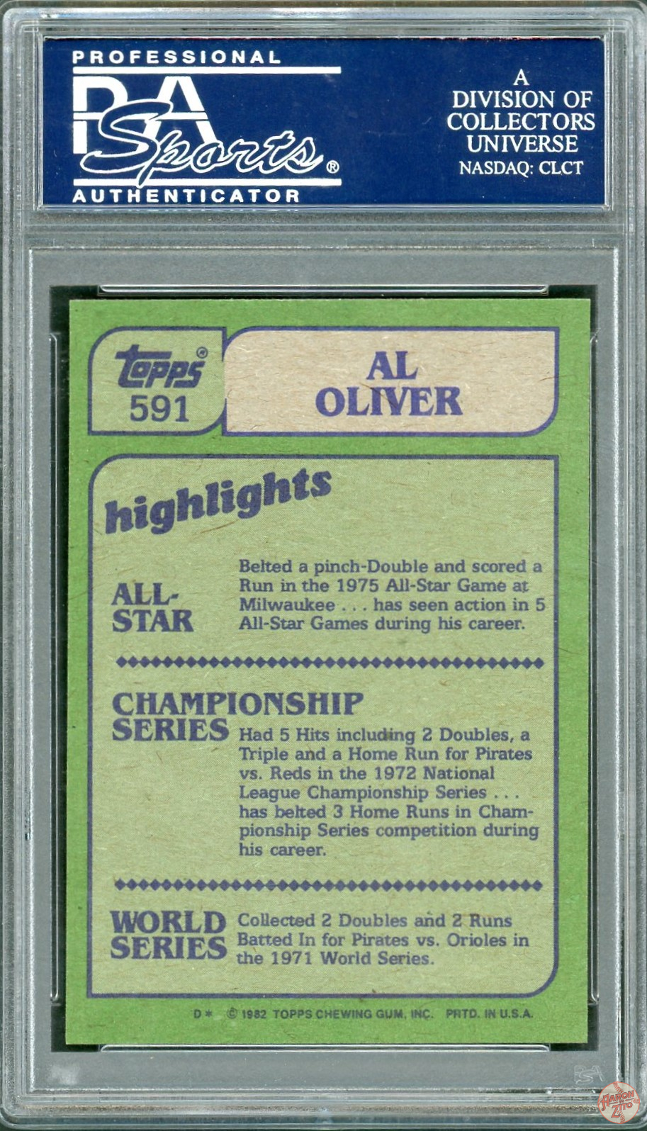 1982 Topps In-Action Al Oliver #591 PSA 10 POP 22 (293) – Aaron to Zito