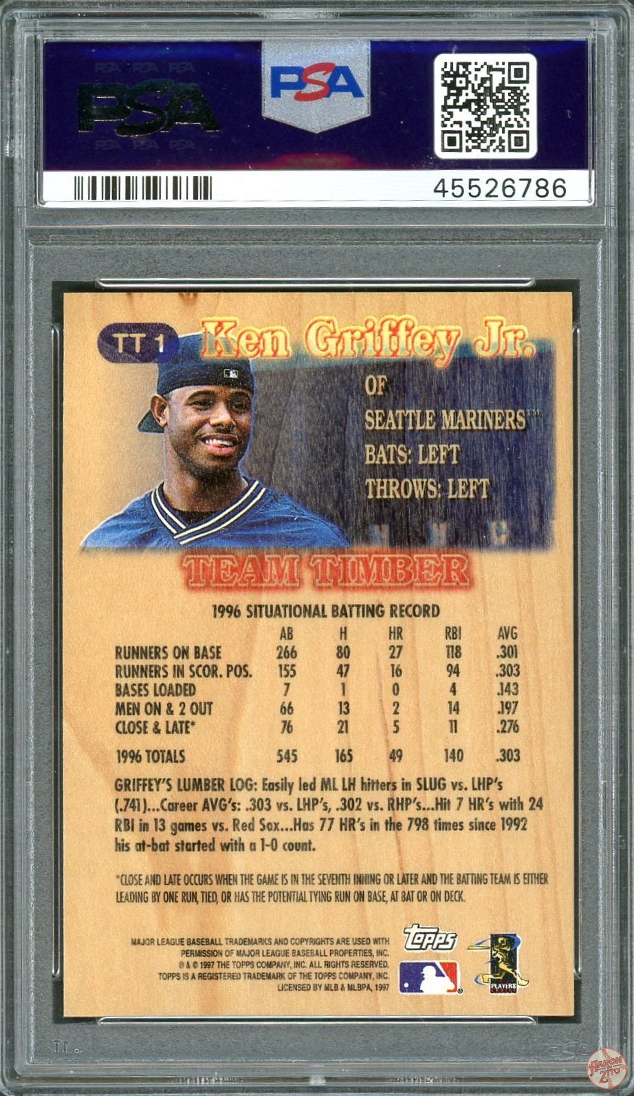 1997 Topps Team Timber Ken Griffey Jr. #TT1 PSA 10 POP 36 (786) – Aaron ...
