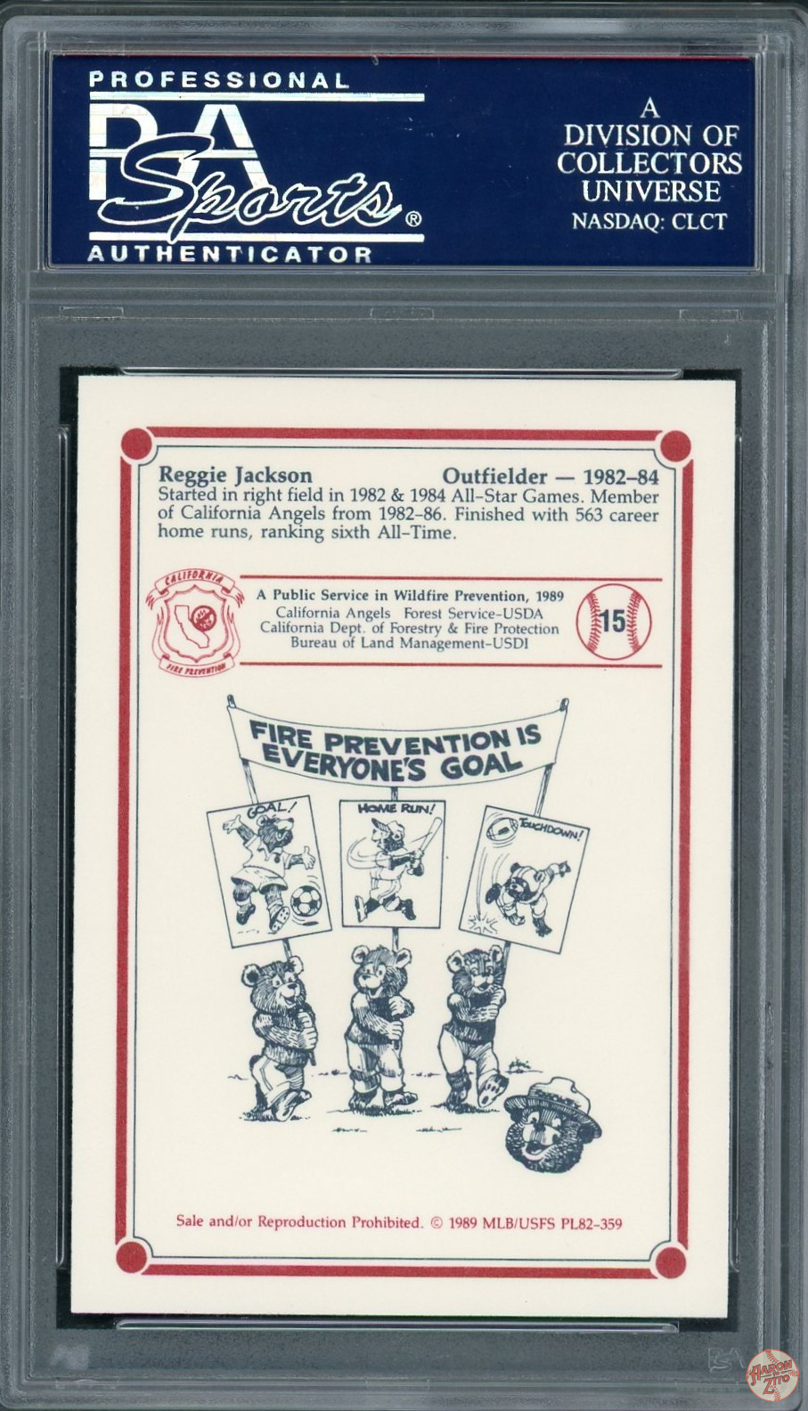 1989 California Angles Reggie Jackson All-Stars Fire Safety #15 PSA 10 POP 3 (193) – Aaron to Zito