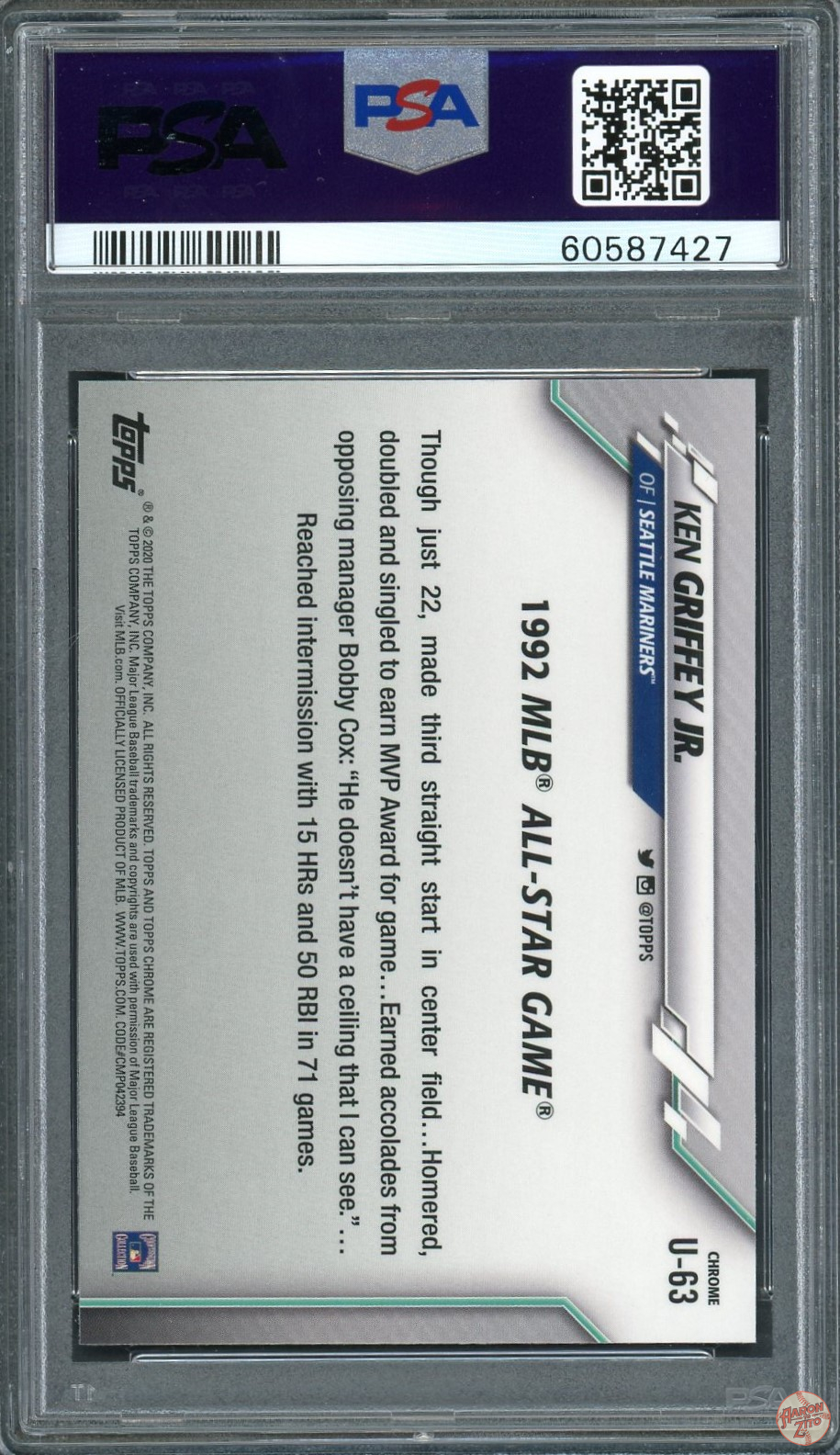 2020 Topps Chrome Update Ken Griffey Jr. #U63 PSA 10 POP 25 (427) – Aaron to Zito