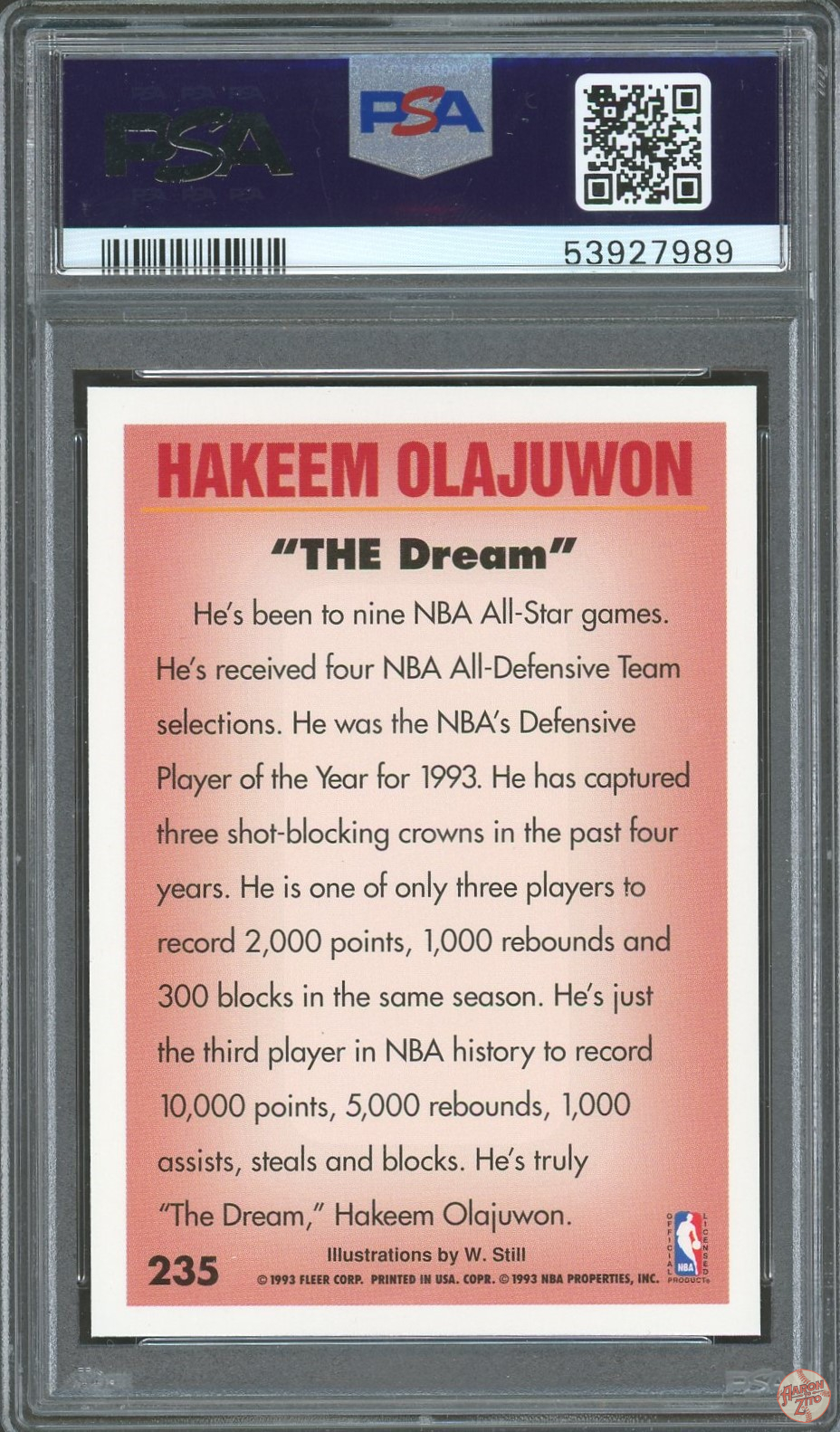 1993 Fleer Hakeem Olajuwon #235 PSA 10 POP 30 (989) – Aaron to Zito