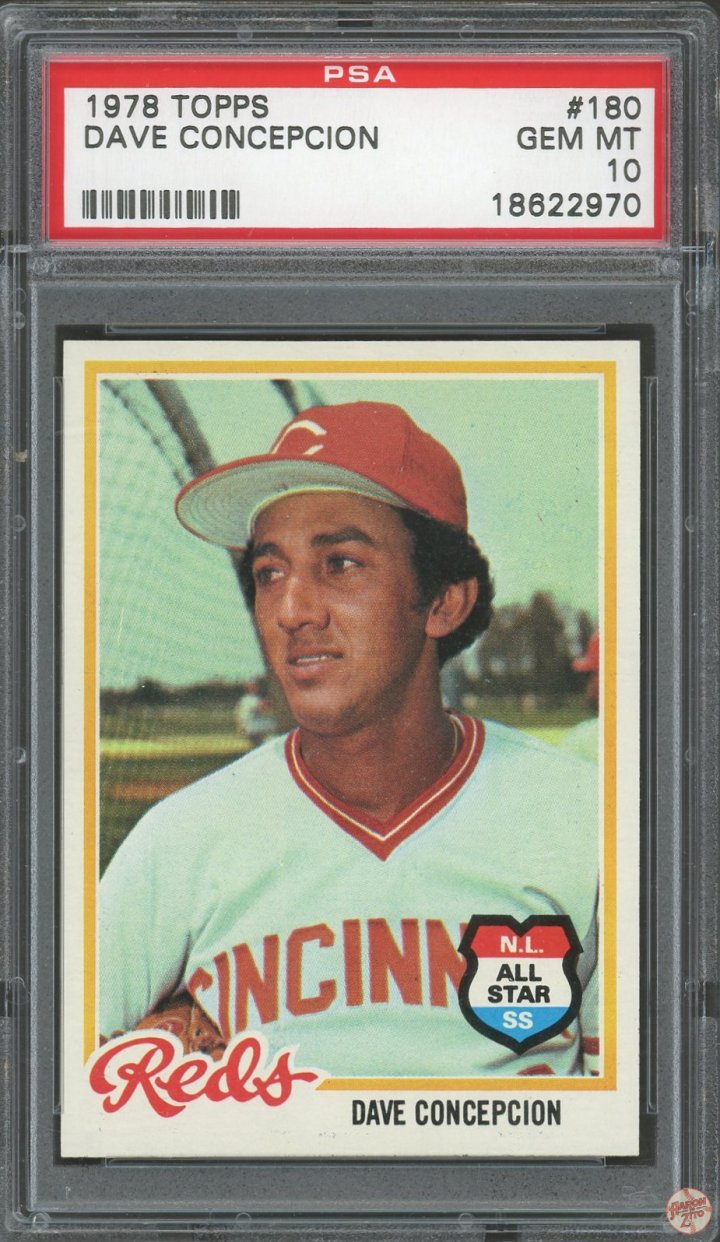 1978 Topps Dave Conception #180 PSA 10 POP 49 (970) – Aaron to Zito