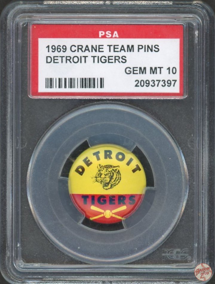1969 Crane Team Pins Detroit Tigers Pin PSA 10 POP 1 (397) – Aaron to Zito