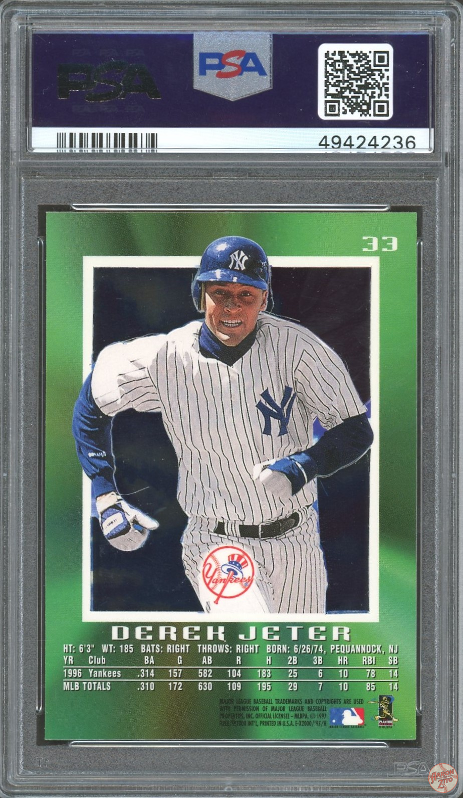 1997 Skybox E-X2000 Derek Jeter #33 PSA 10 (236) – Aaron to Zito